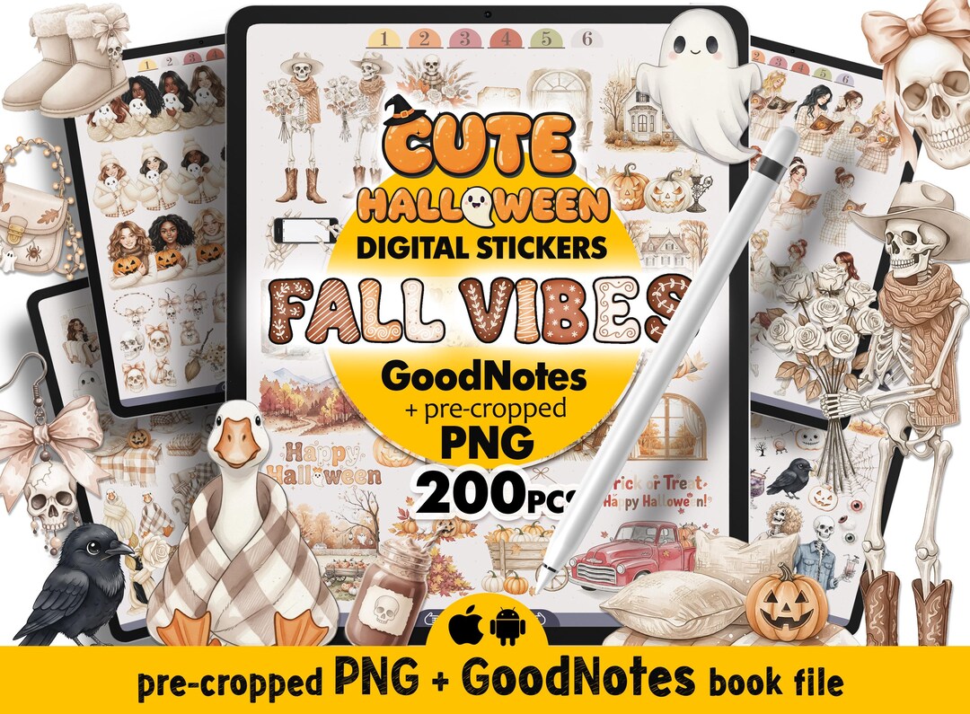 Halloween Digital Planner Stickers Fall Vibes, Watercolor Halloween ...