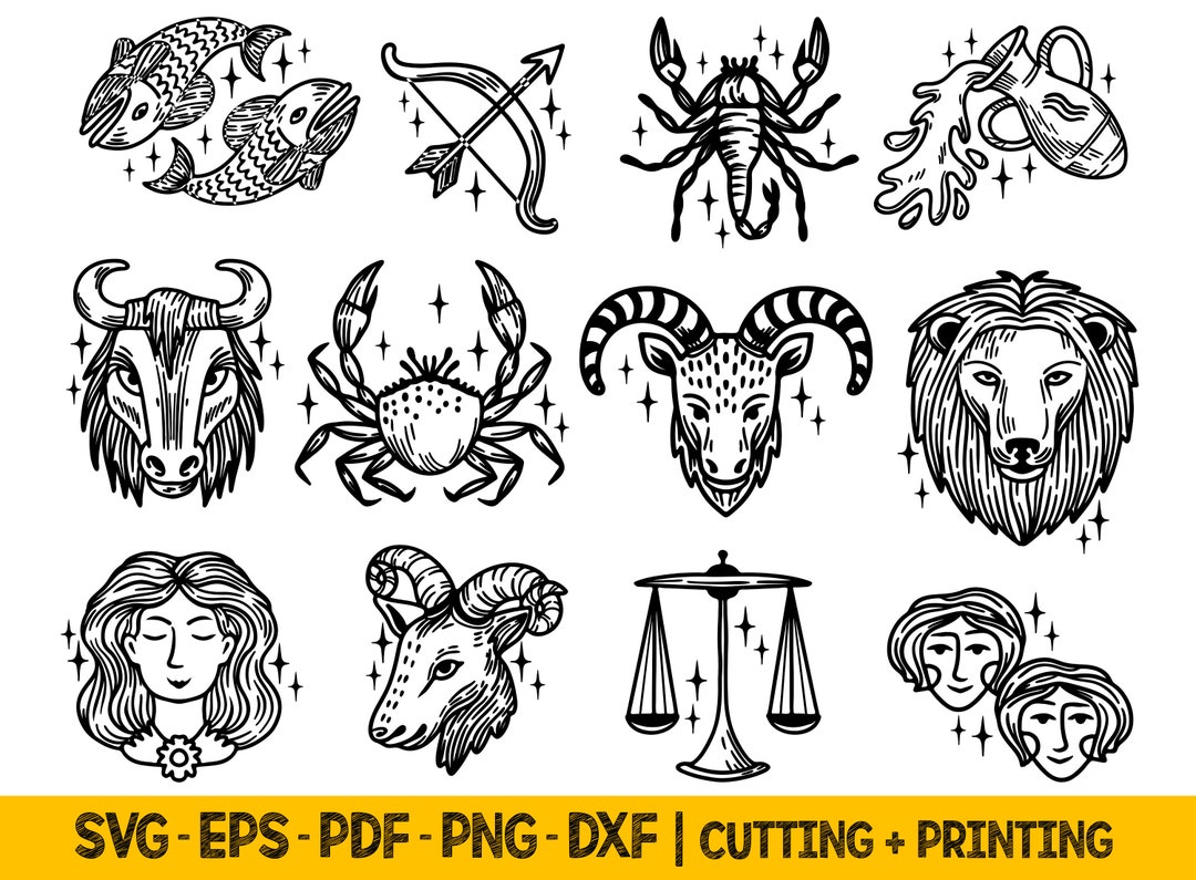 Zodiac Signs Svg Files for Cricut, Icons Zodiac Svg Bundle, Astrology ...