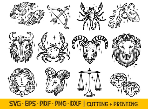Zodiac Signs Svg Files for Cricut Icons Zodiac Svg Bundle | Etsy