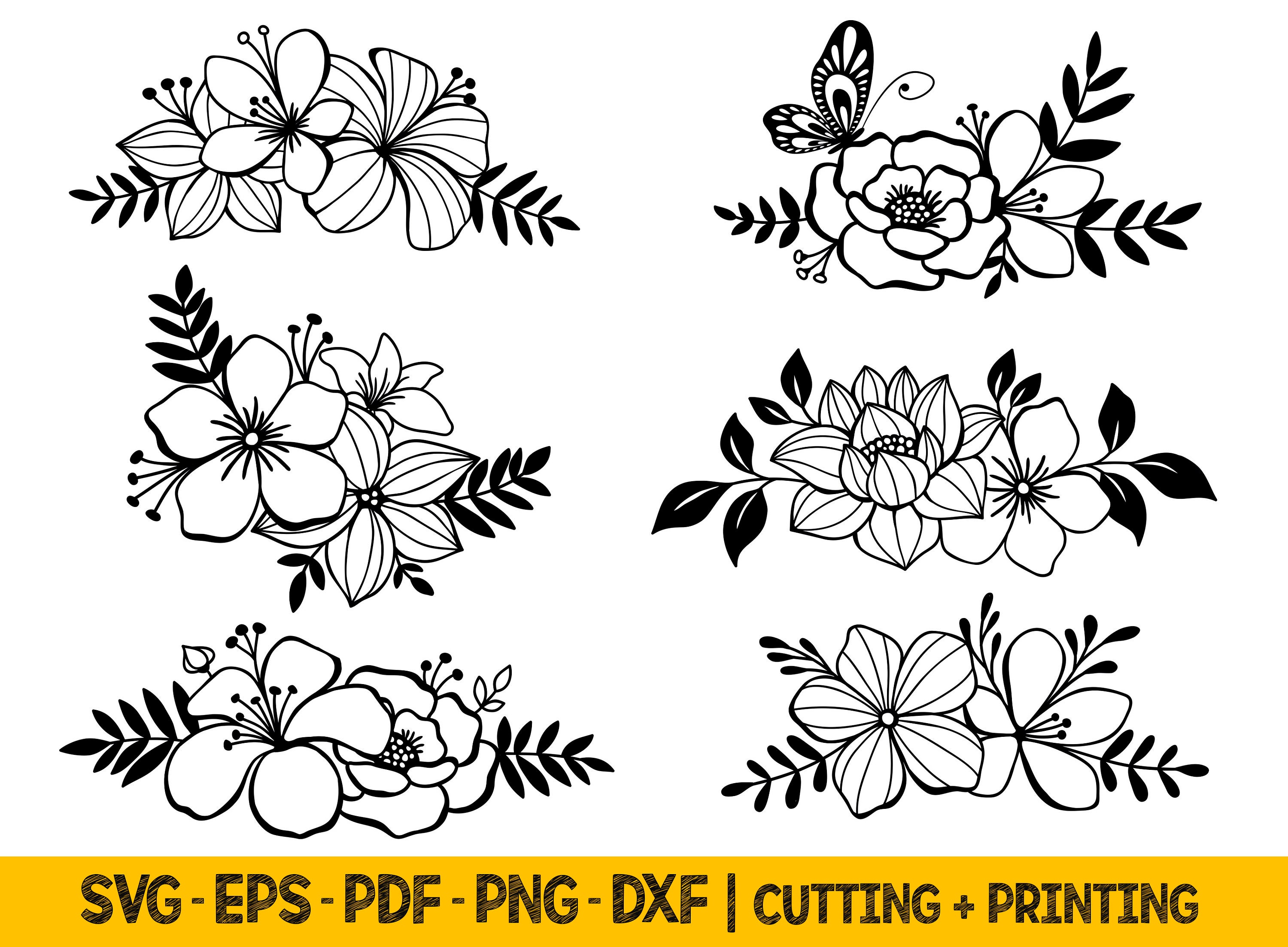 Flower Svg Bundle, Floral Border Svg Files for Cricut, Wedding Svg ...