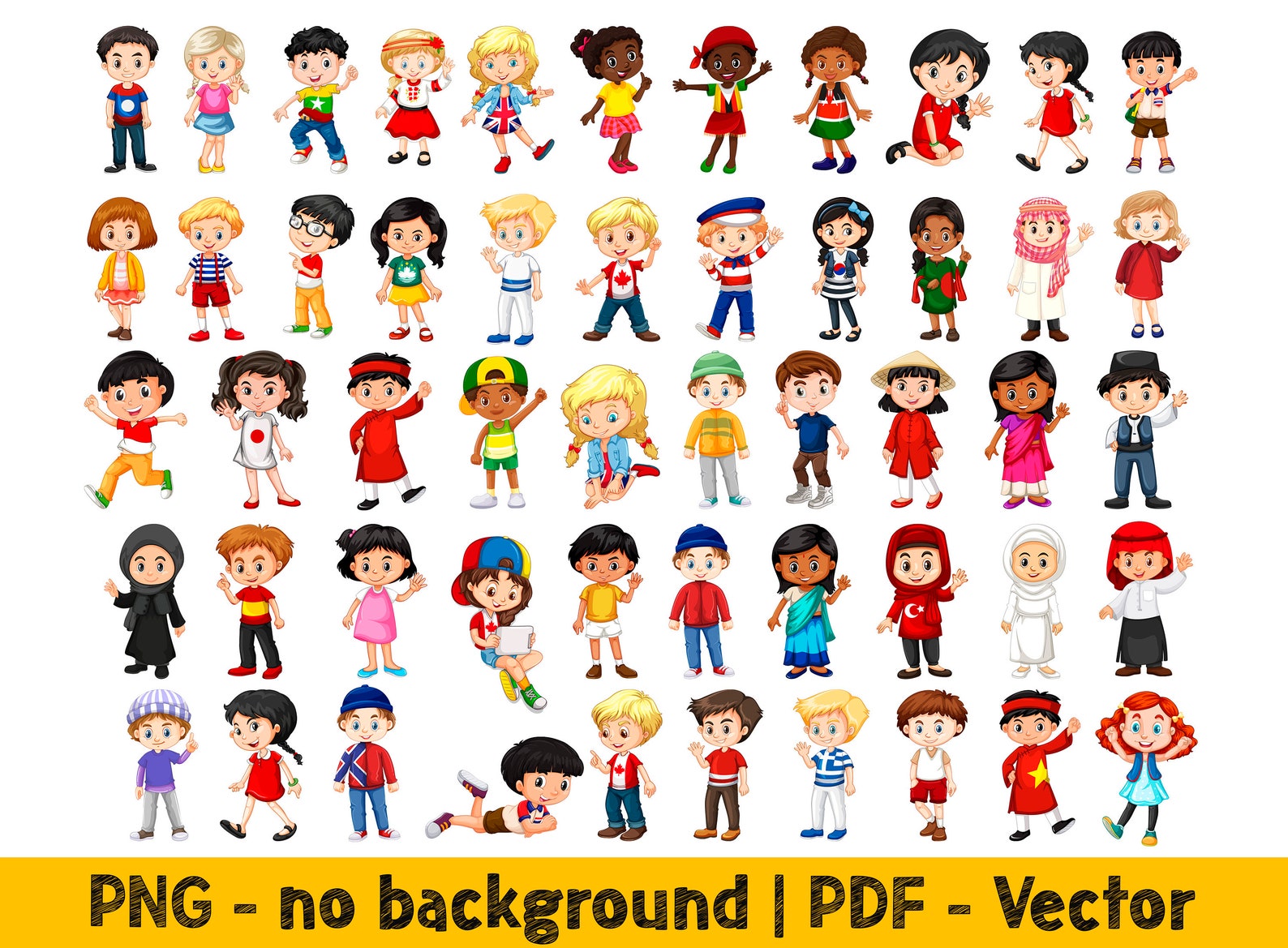 Kids Clipart Png Designs, Children Clipart Png Files, Multicultural ...