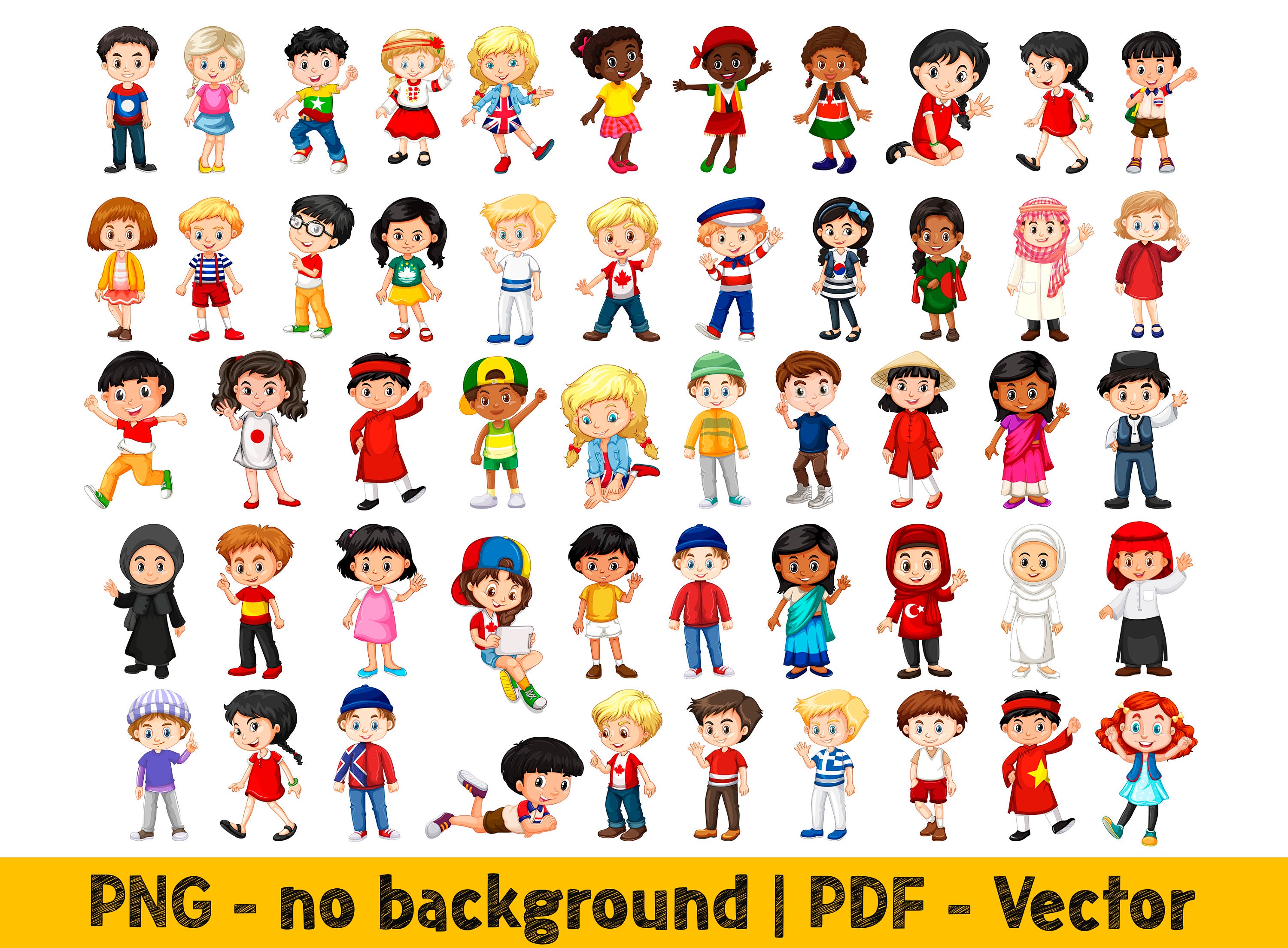 Kids Clipart Png Designs, Children Clipart Png Files, Multicultural ...