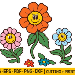 Retro Daisy Smiley Face Svg Files for Cricut, Retro Flower Svg ...