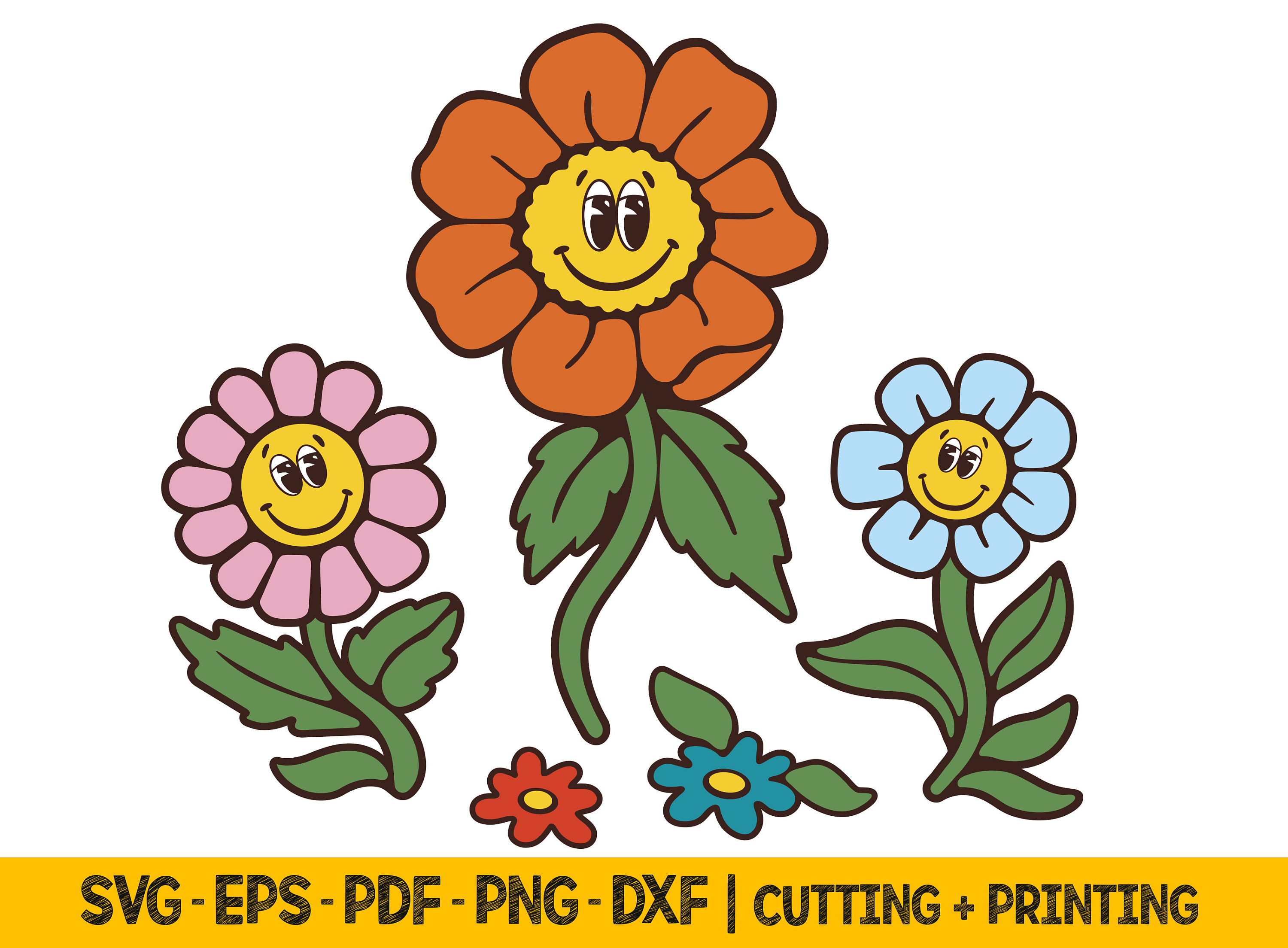 Retro Daisy Smiley Face Svg Files for Cricut, Retro Flower Svg ...
