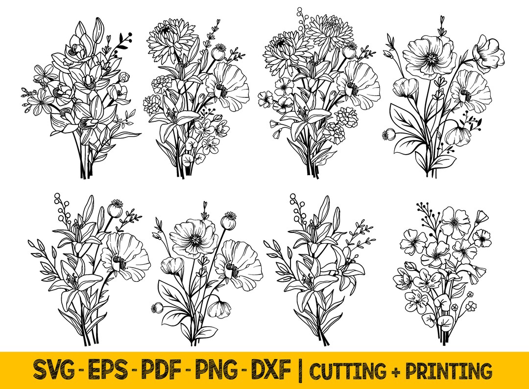 Wildflower Svg Files, Flower Bouquet Svg Files, Floral Svg Files for ...