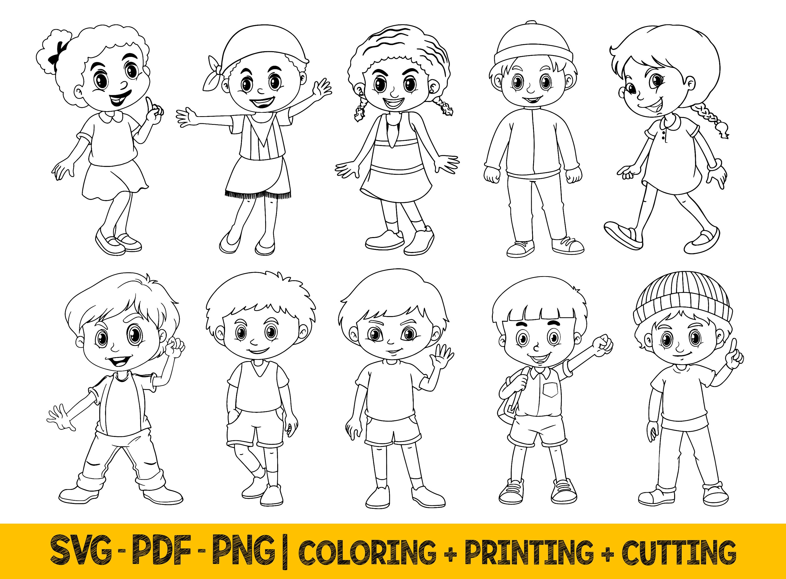 Coloring Kids Clipart Png, Hand Drawn Coloring Page, Kids Svg Outline ...
