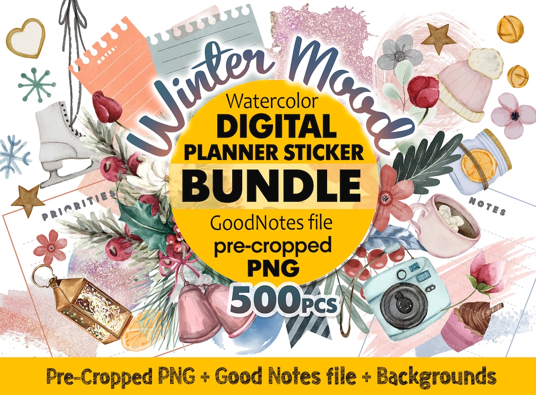 Winter Digital Stickers for Goodnotes, Watercolor Christmas Stickers ...