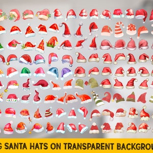 Santa Hat Png Bundle Files for Sublimation, Watercolor Christmas ...