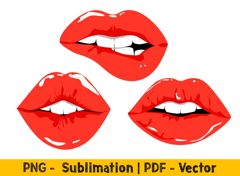 Red Lips Clipart: Sublimation PNG Bundle (PDF Vector Files) - Etsy Canada