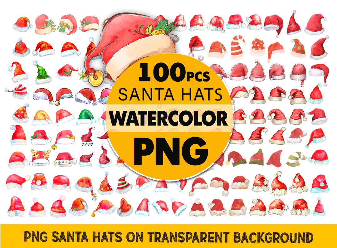 Santa Hat Png Bundle Files for Sublimation, Watercolor Christmas ...