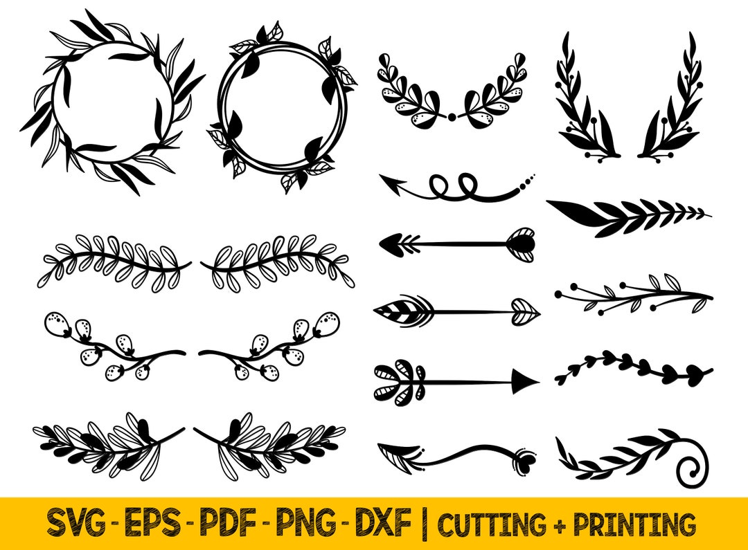 Floral Frame SVG Bundle: Flower Wreath, Arrow Clipart (digital Files ...