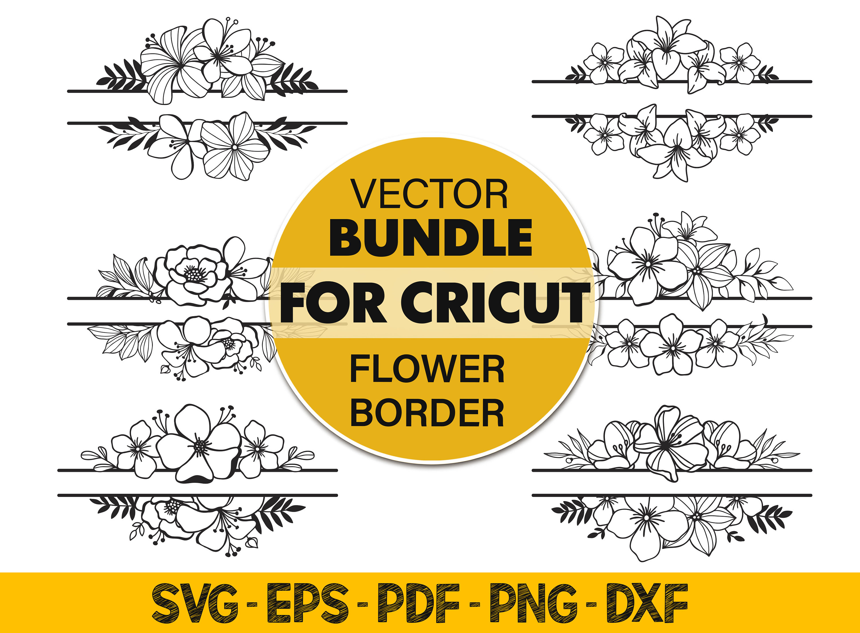 Flower Border Svg Cut Files, Split Floral Border Svg Files for Cricut ...