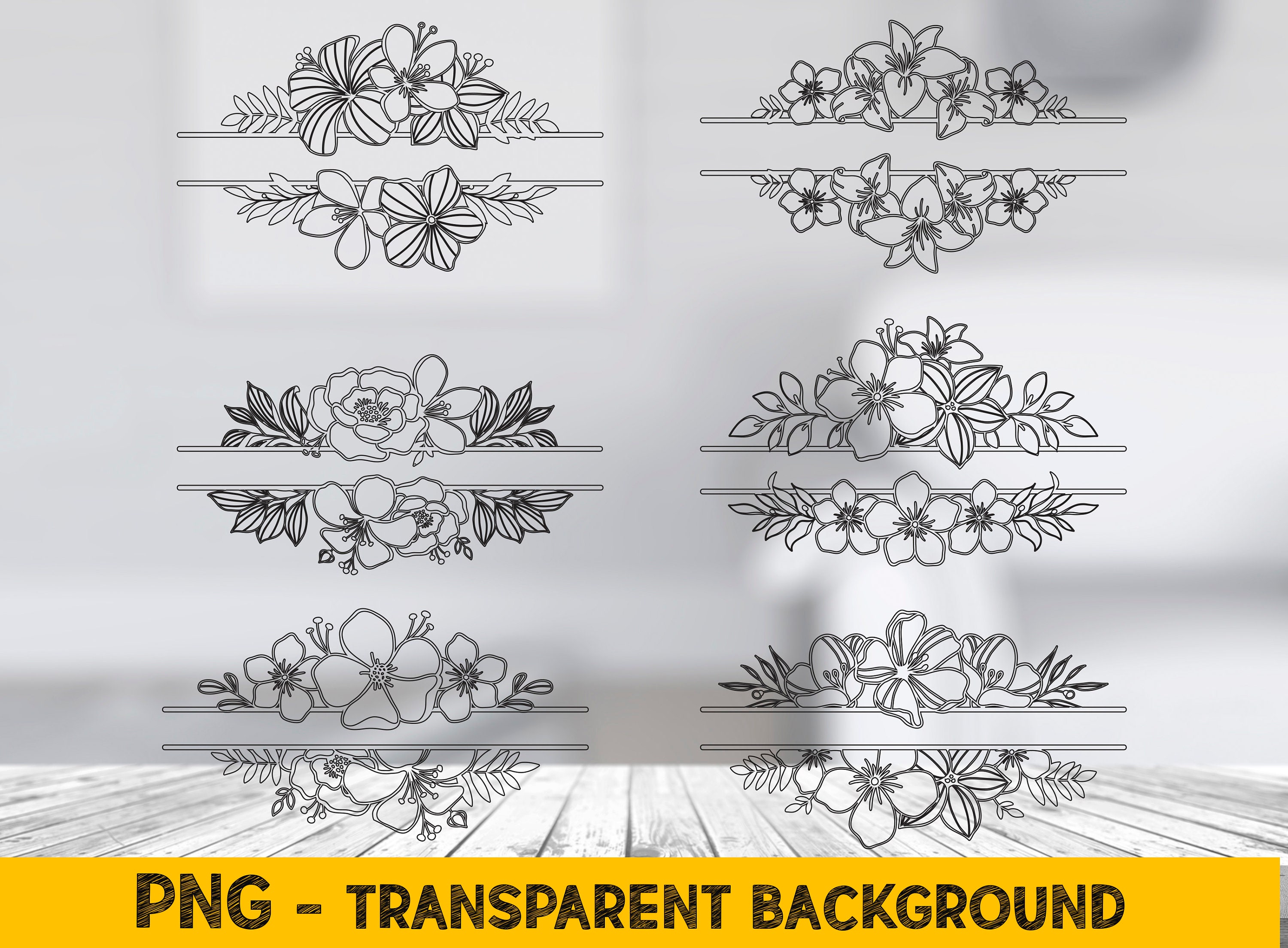 Flower Border Svg Cut Files Split Floral Border Svg Files for - Etsy