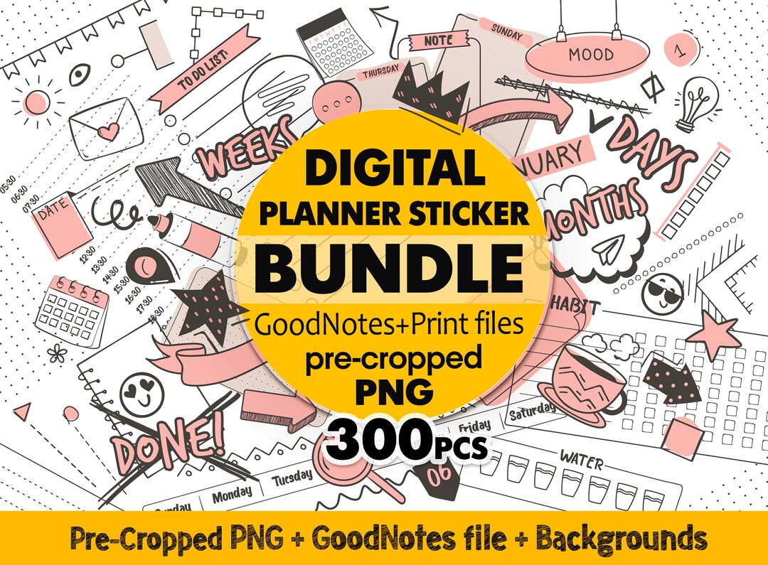 Goodnotes Planner Stickers Digital Download, iPad Stickers, Soft Pink ...