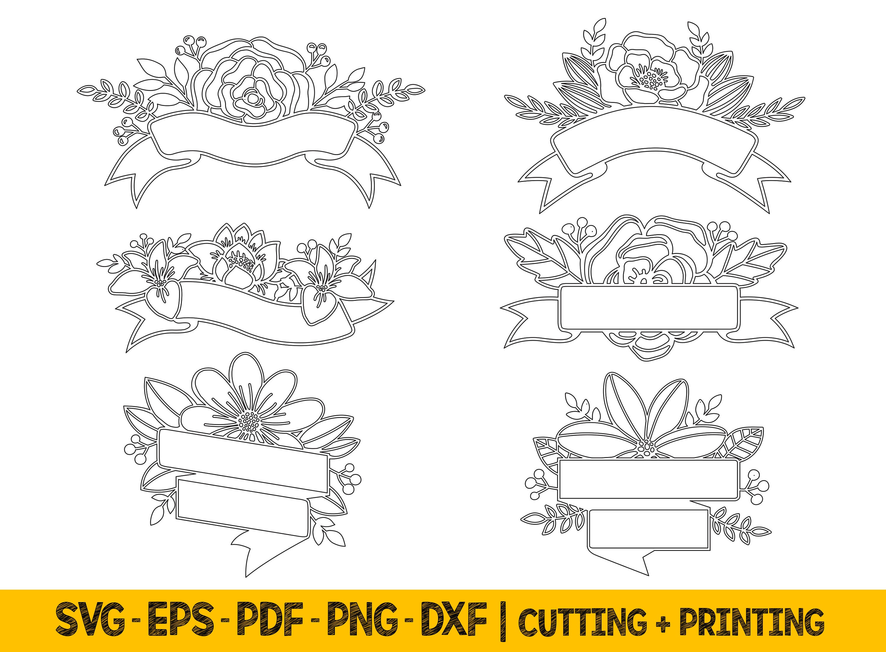 Floral Banner Svg Files for Cricut, Vintage Ribbon Banner Svg, Wedding ...