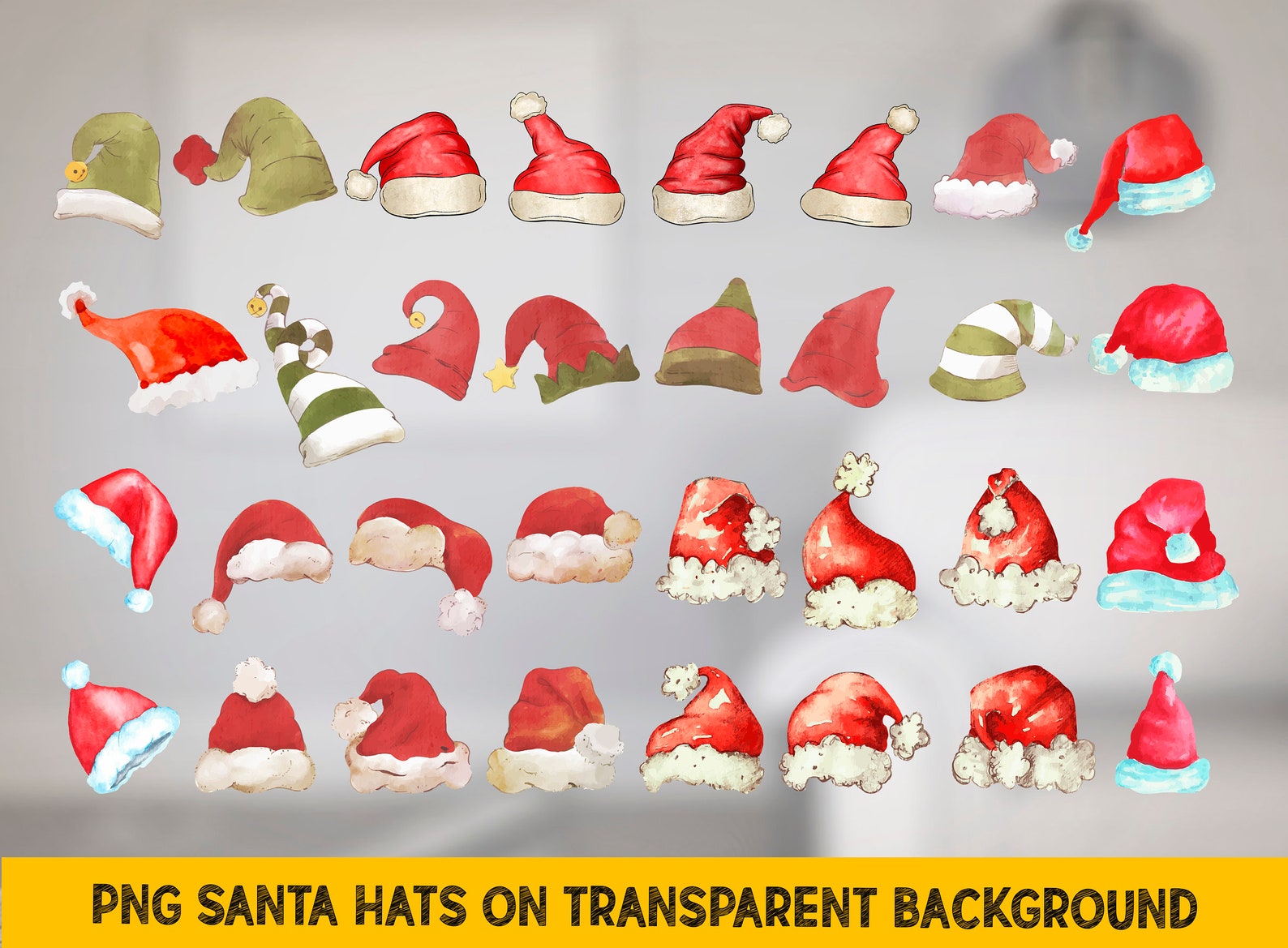 Santa Hat Png Bundle Files for Sublimation, Watercolor Christmas ...