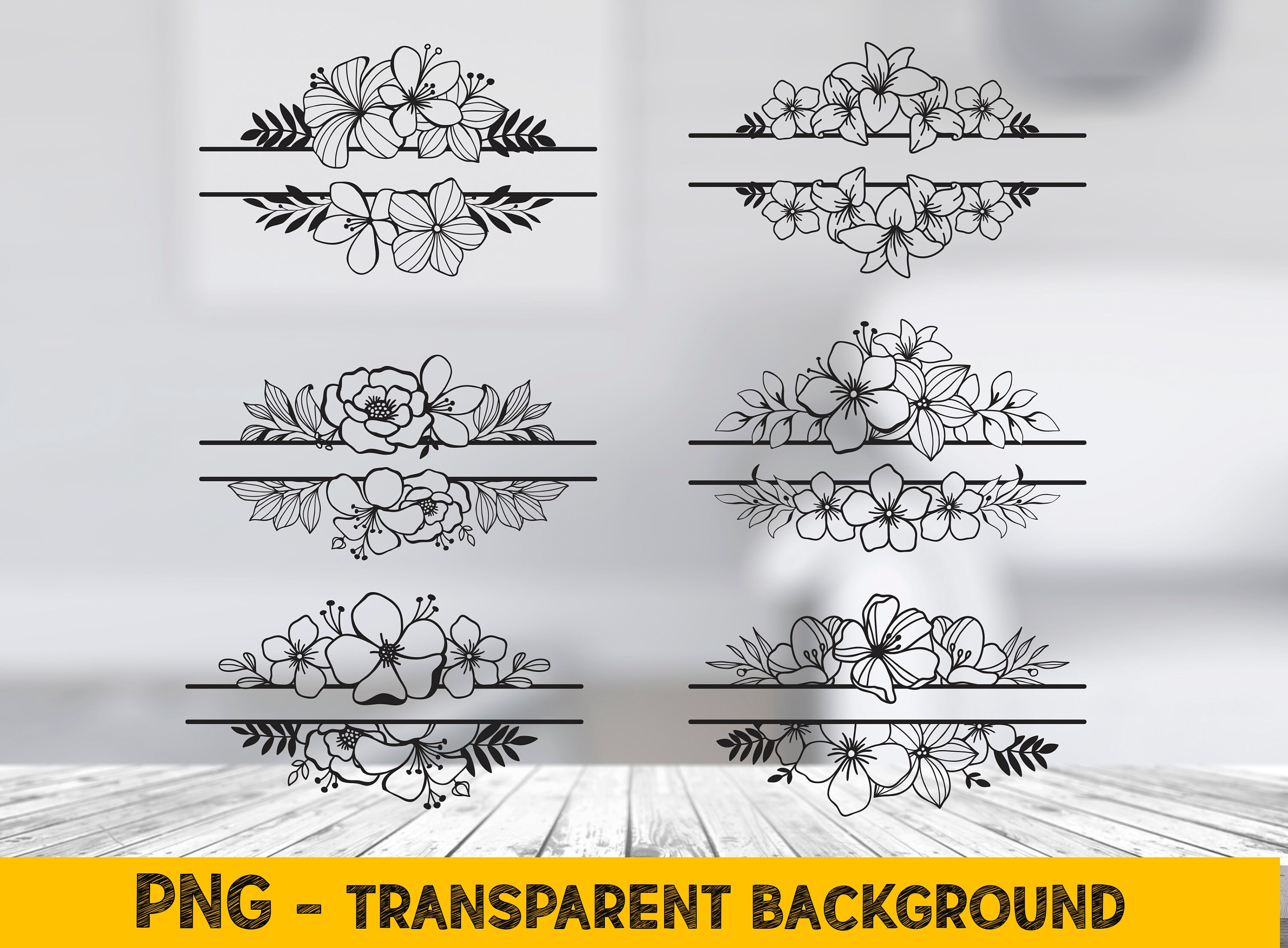 Flower Border Svg Cut Files Split Floral Border Svg Files for - Etsy