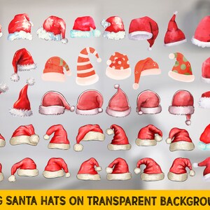 Santa Hat Png Bundle Files for Sublimation, Watercolor Christmas ...