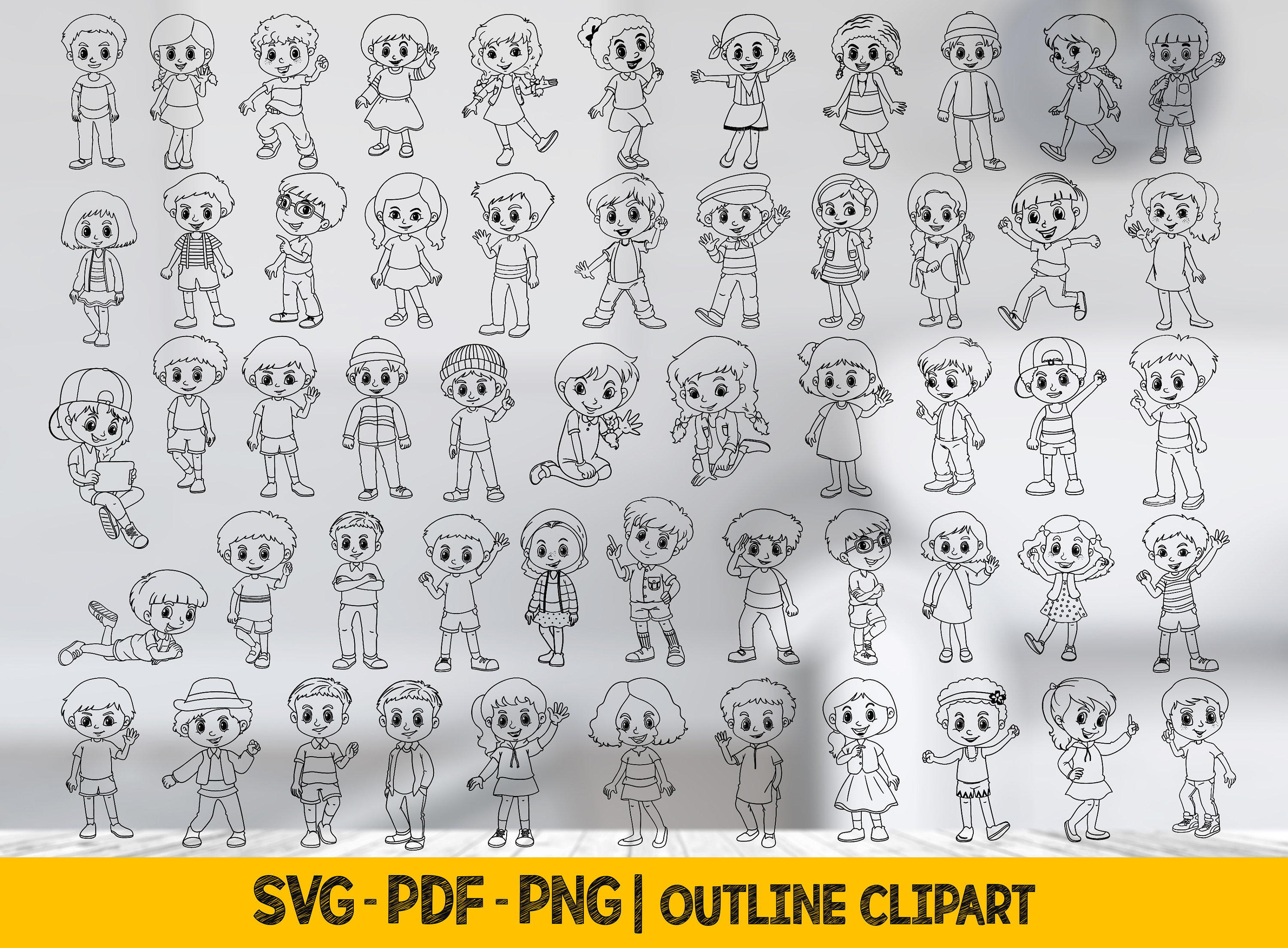 Coloring Kids Clipart Png, Hand Drawn Coloring Page, Kids Svg Outline ...