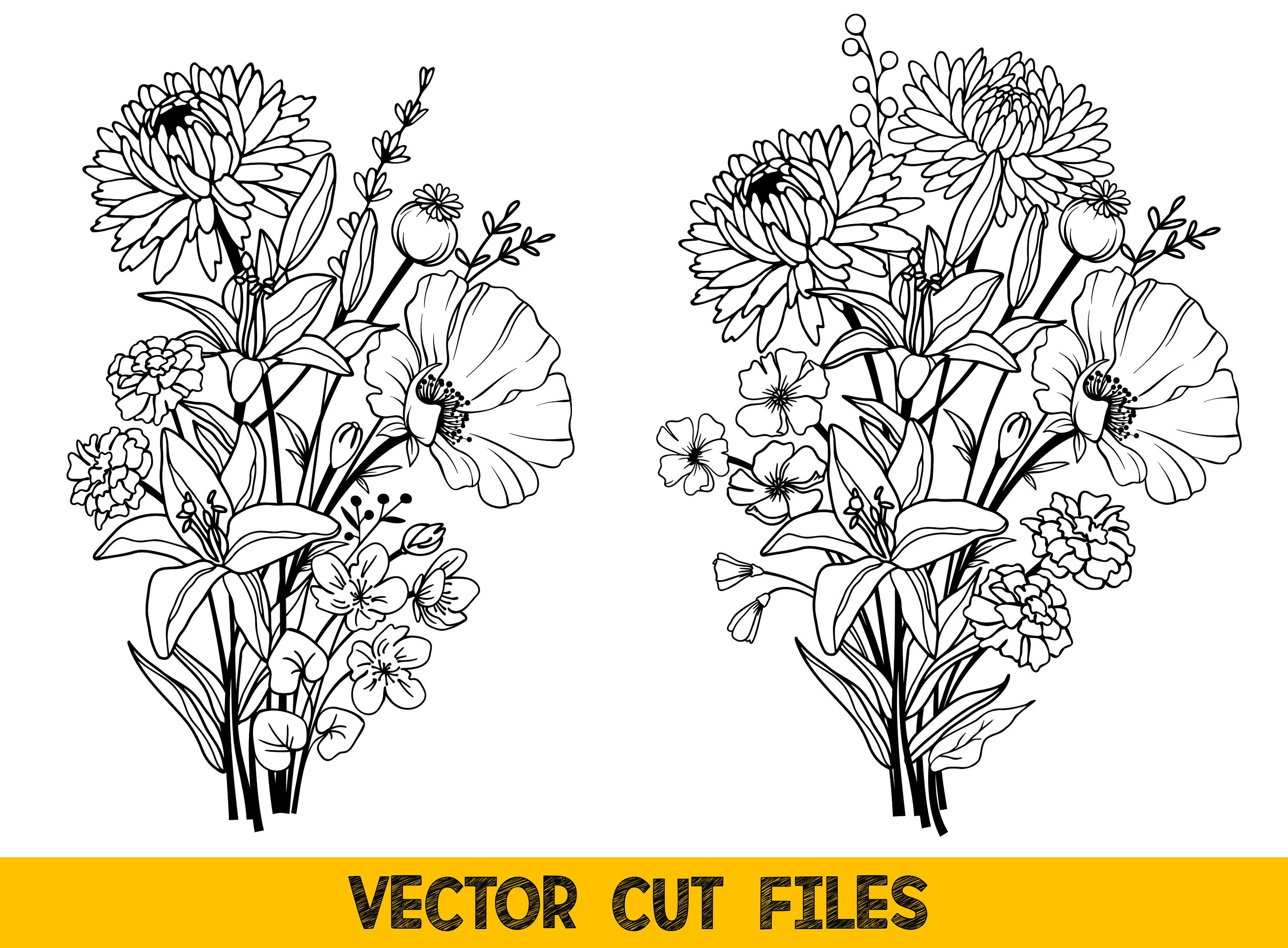 Wildflower Svg Files, Flower Bouquet Svg Files, Floral Svg Files for ...