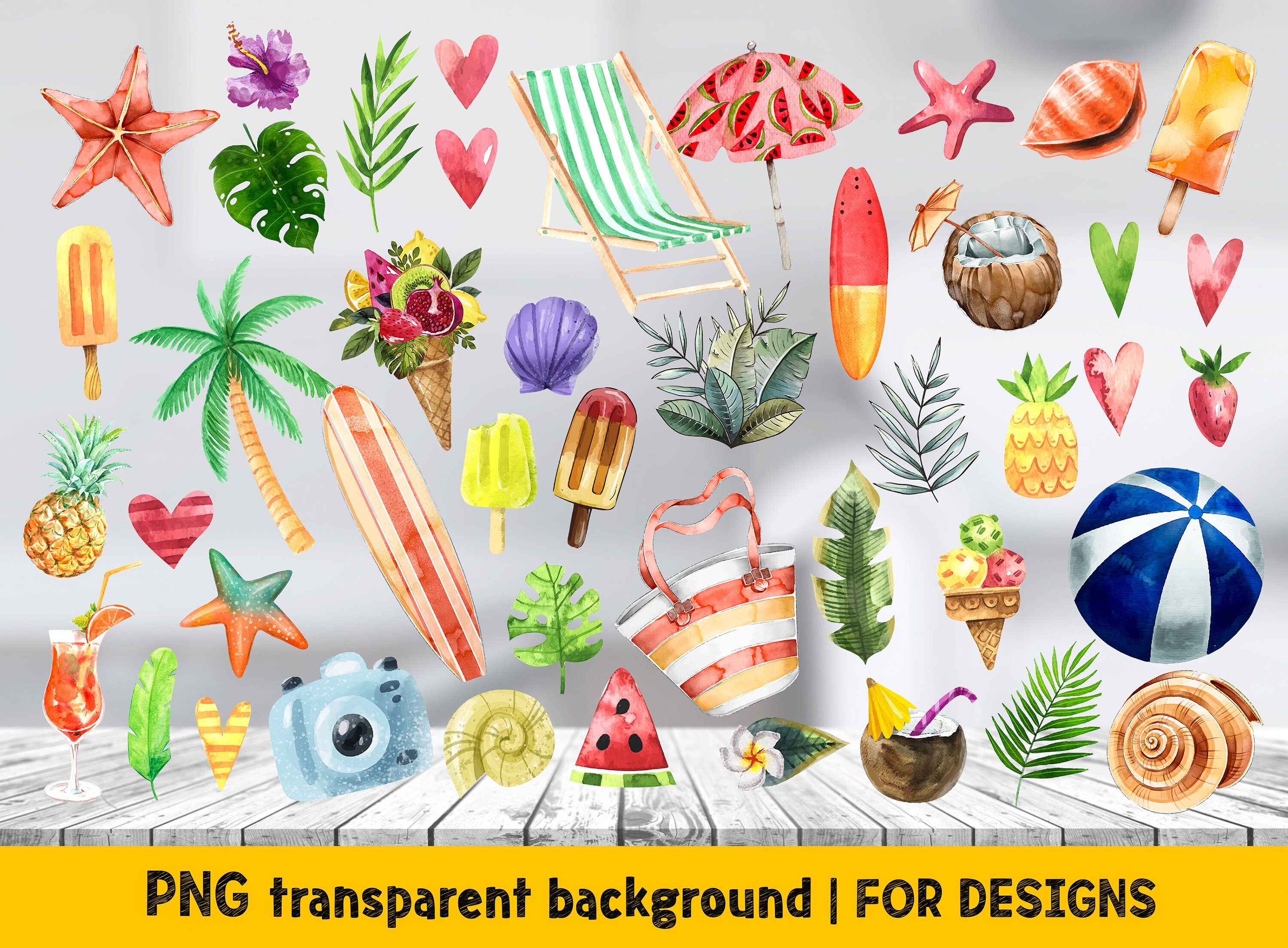 Watercolor Summer Clipart Bundle: Beach Designs (270 PNG & PDF) - Etsy