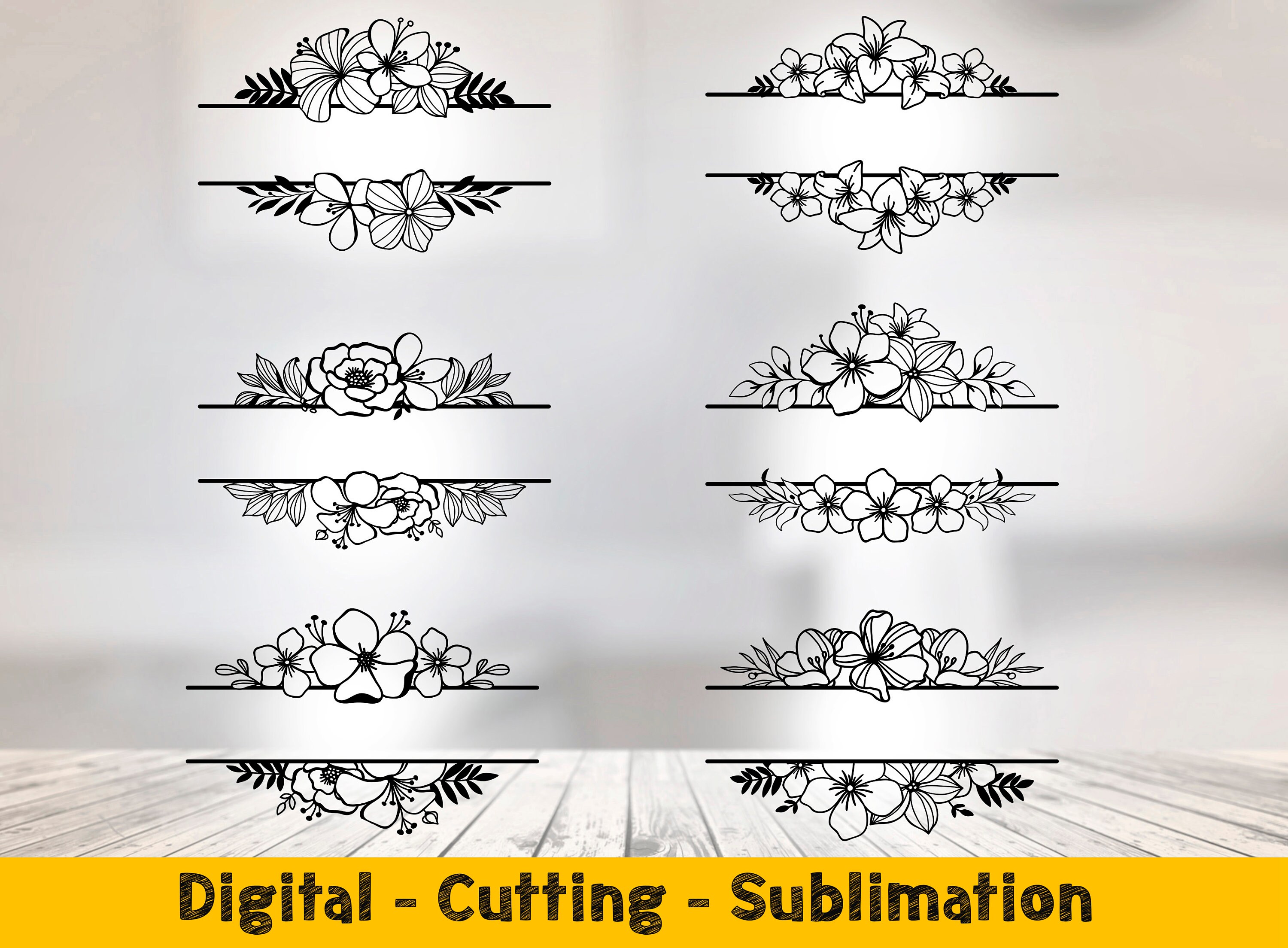 Flower Border Svg Cut Files Split Floral Border Svg Files for - Etsy