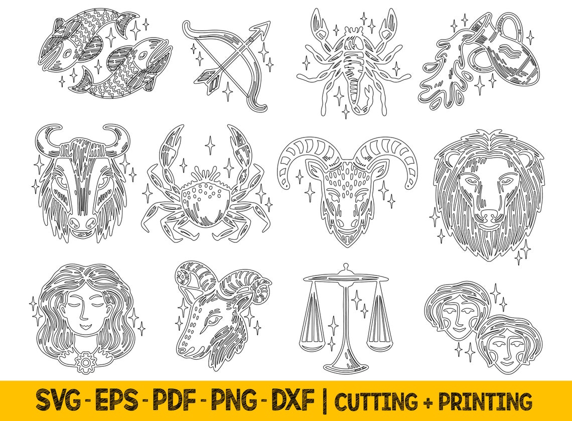 Zodiac Signs Svg Files for Cricut Icons Zodiac Svg Bundle | Etsy