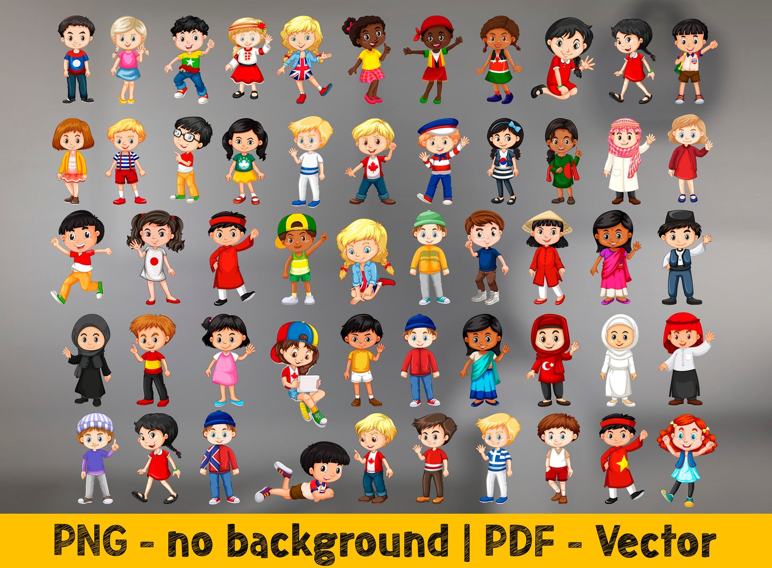Kids Clipart Png Designs, Children Clipart Png Files, Multicultural ...