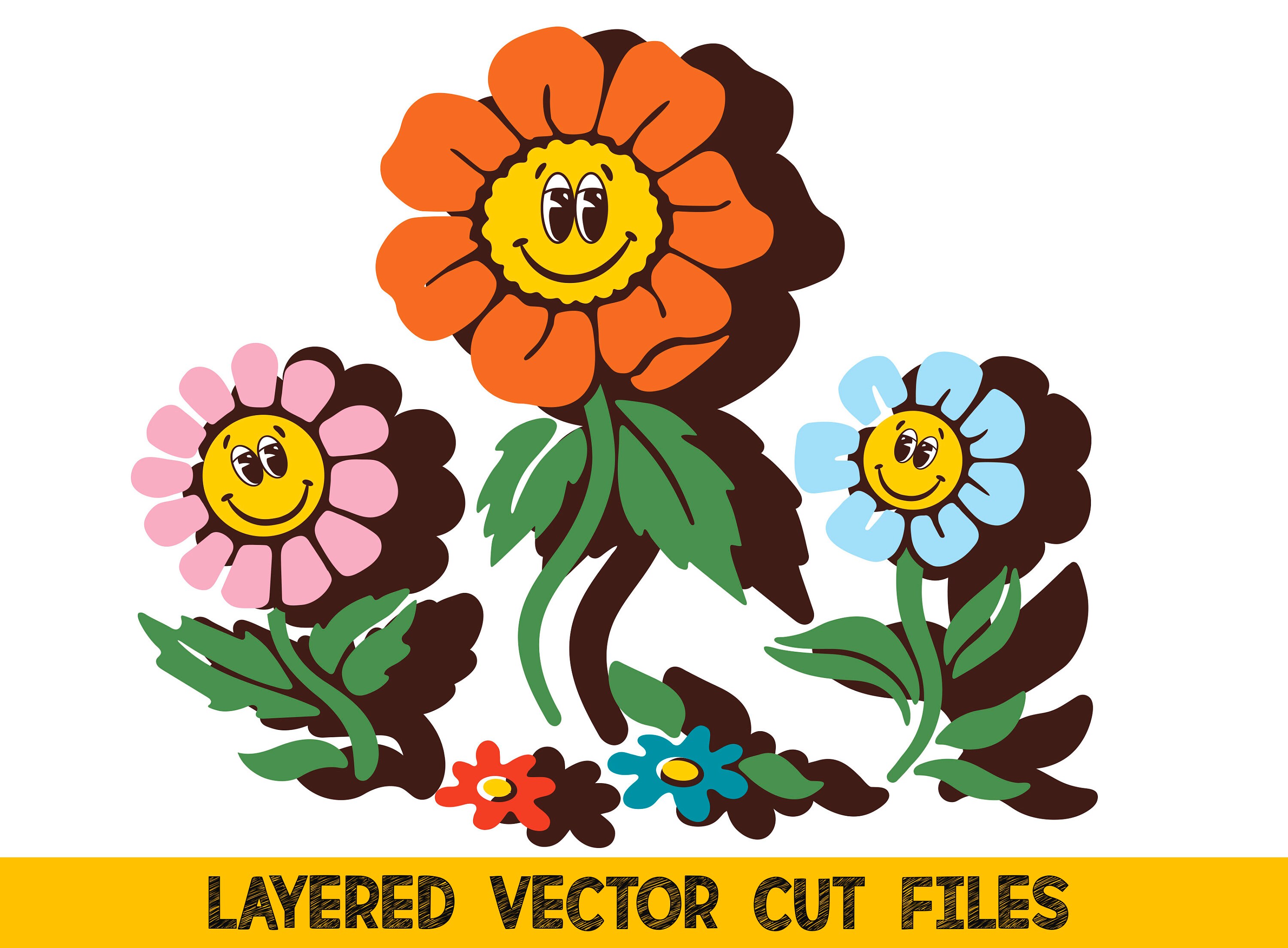 Retro Daisy Smiley Face Svg Files for Cricut, Retro Flower Svg ...