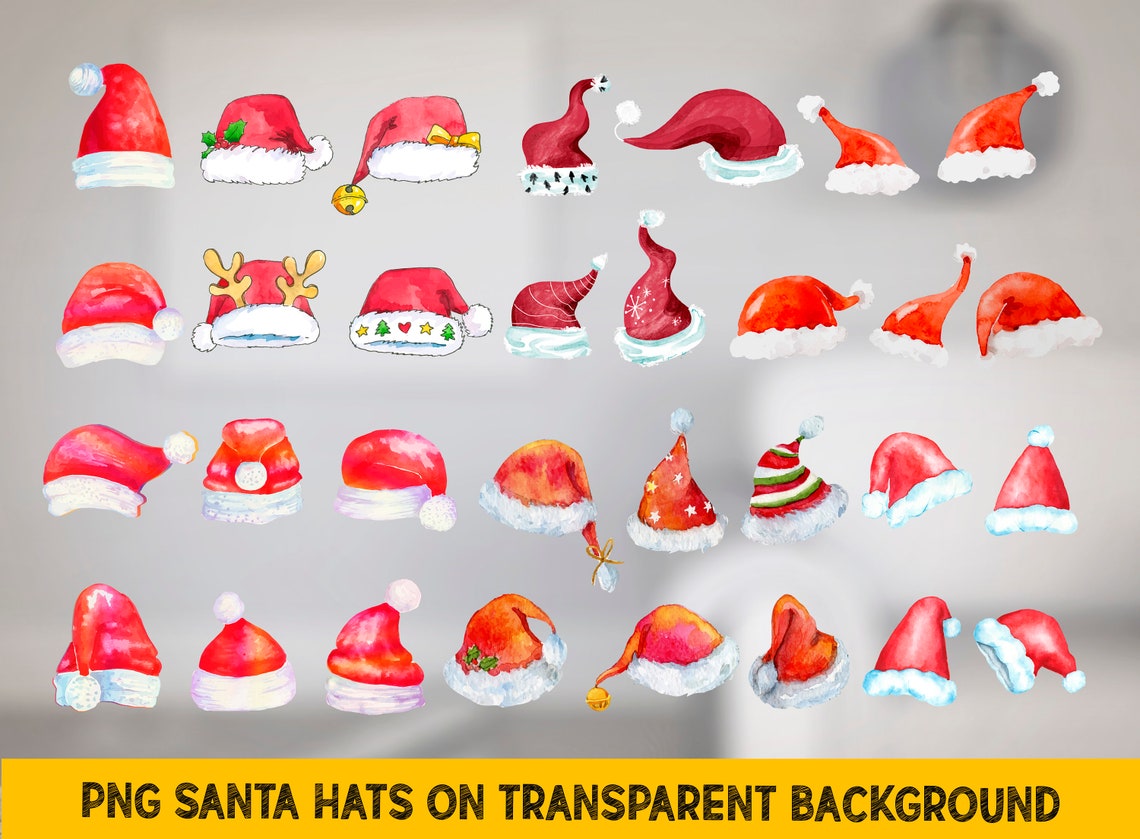 Santa Hat Png Bundle Files for Sublimation, Watercolor Christmas ...