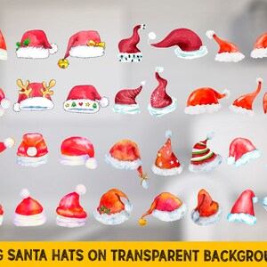 Santa Hat Png Bundle Files for Sublimation, Watercolor Christmas ...