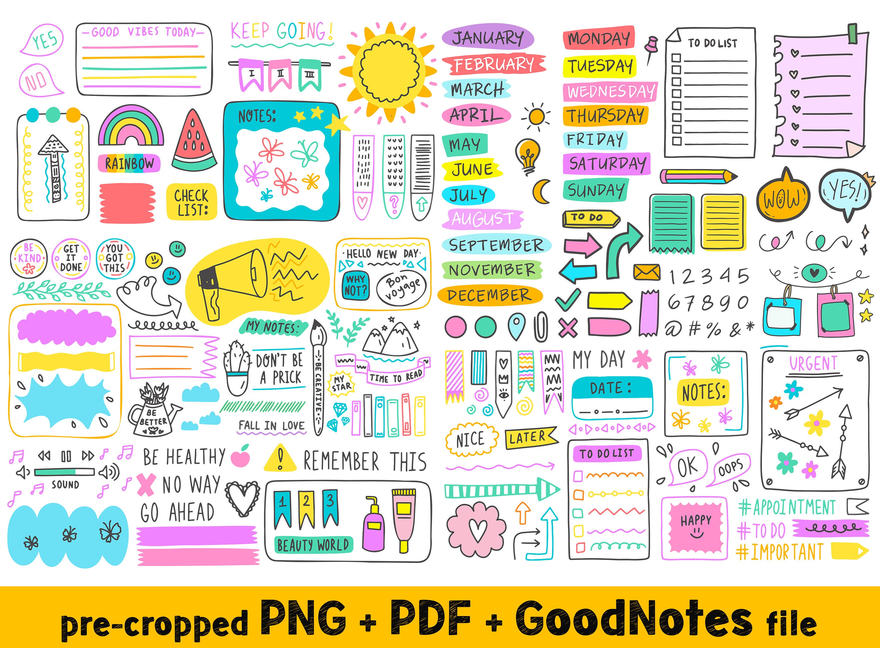Cute Stickers Digital Sticker Book, Goodnotes Stickers Everyday Digital ...