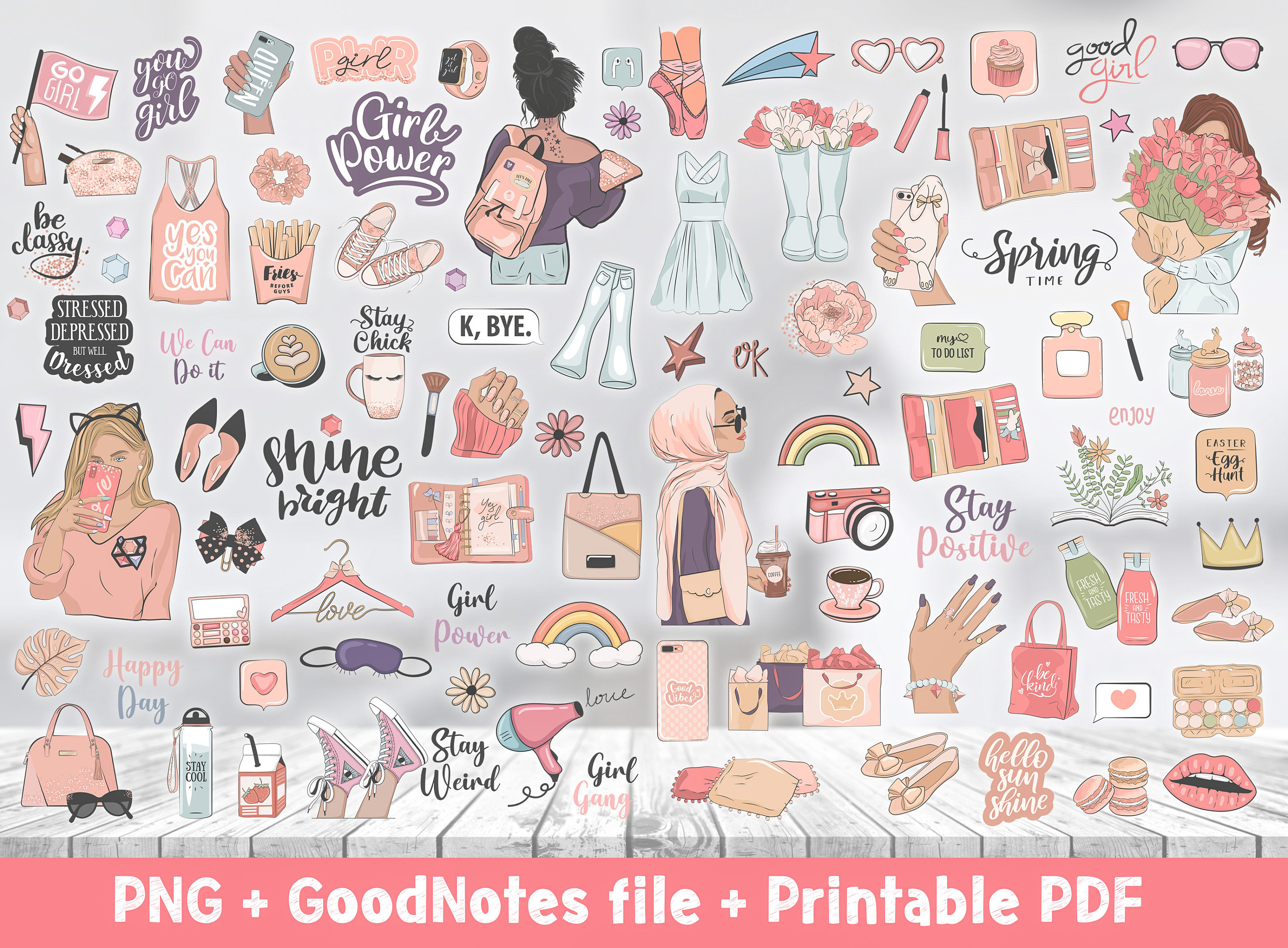 Cute Digital Stickers Goodnotes Bundle Digital Planner - Etsy