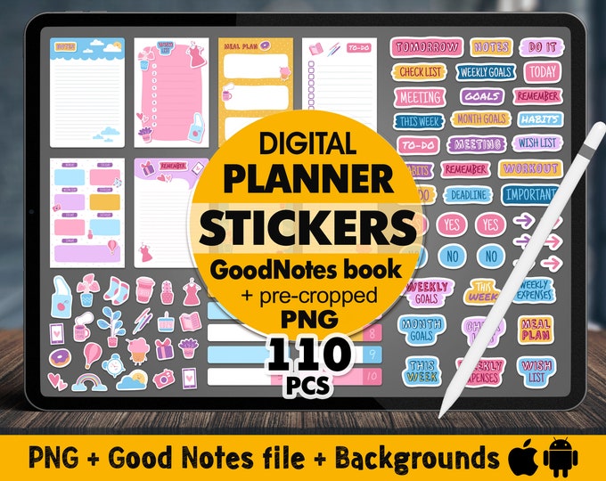 Colourful Digital Planner Stickers, Pre Cropped for Goodnotes, Digital ...