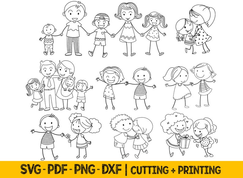 Family Svg Files for Cricut, Kids Svg Designs, Children Silhouette Svg ...