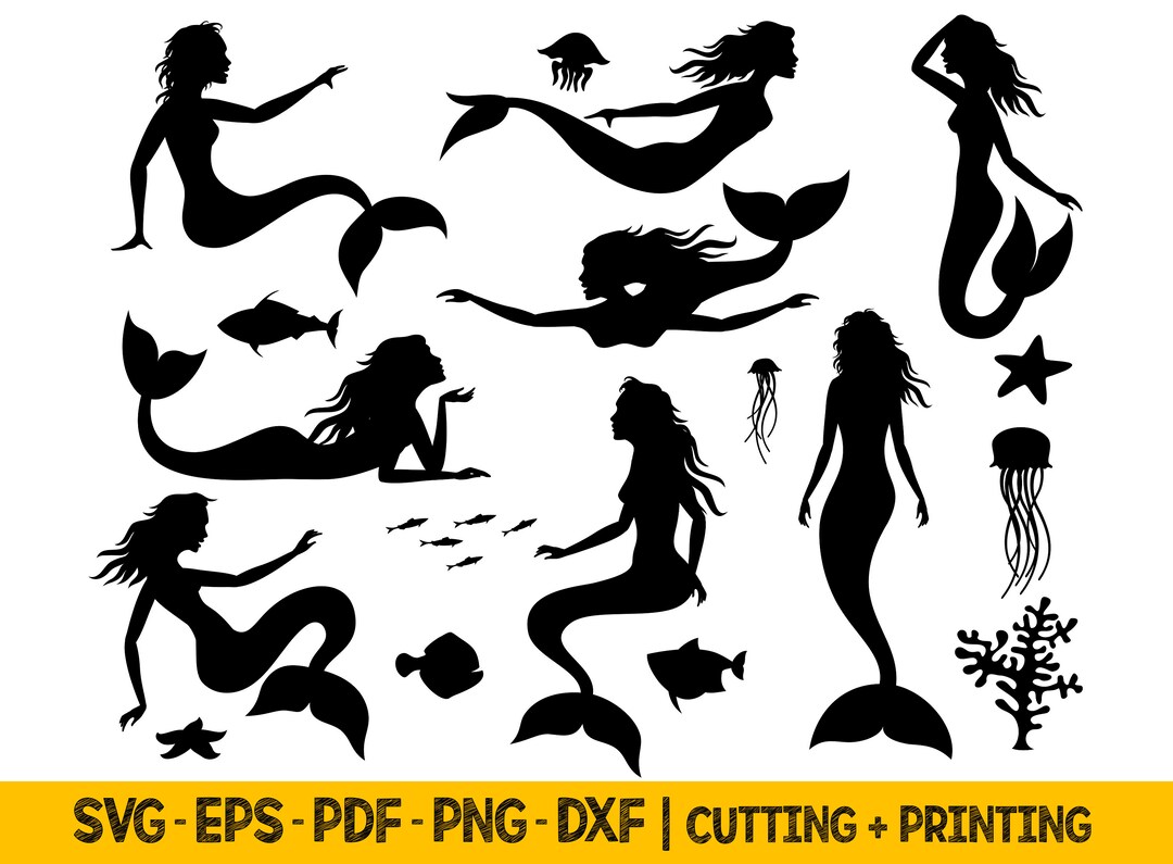 Paquete svg sirena archivos svg silueta de sirena para - Etsy México