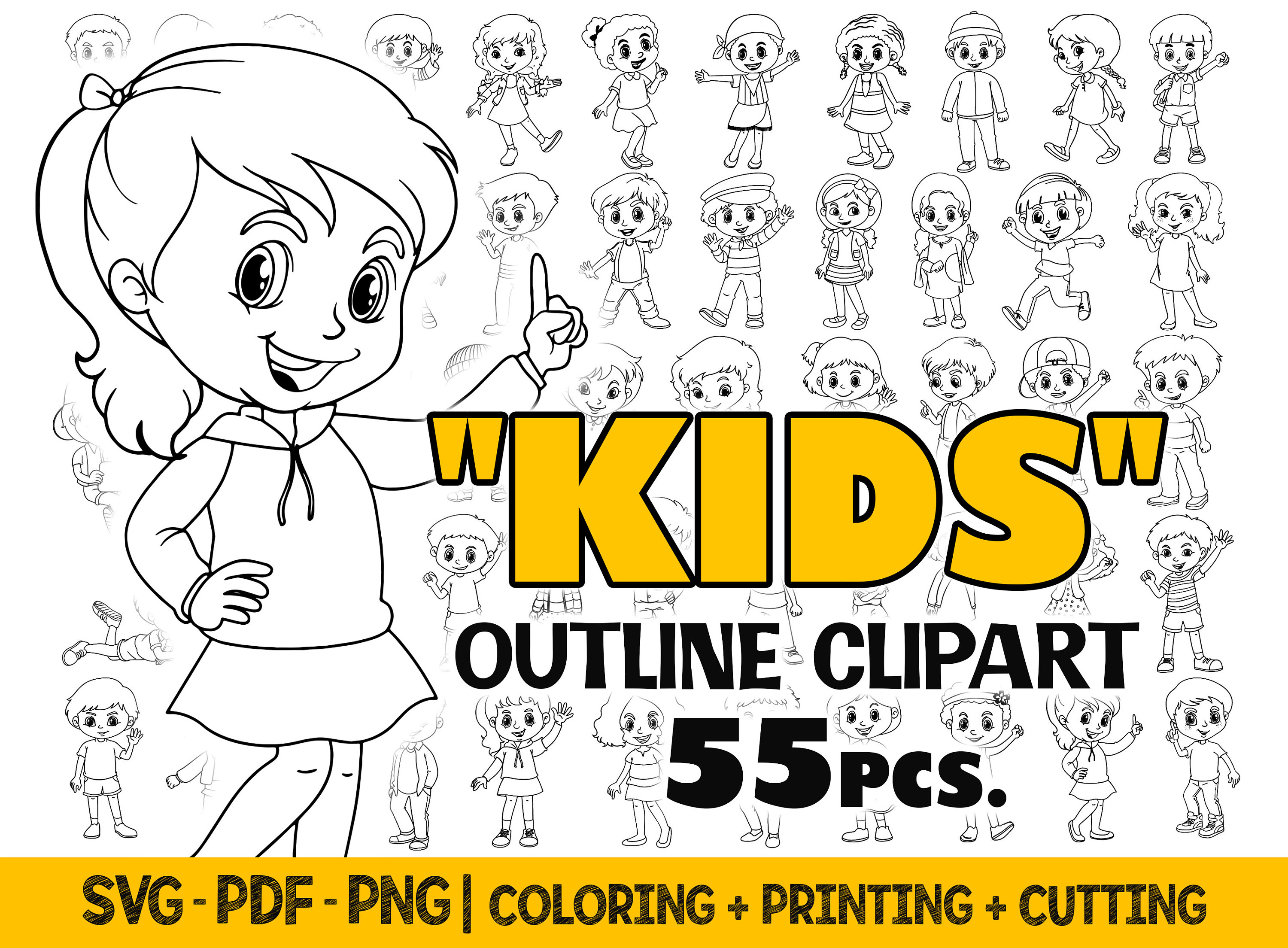 Coloring Kids Clipart Png, Hand Drawn Coloring Page, Kids Svg Outline ...