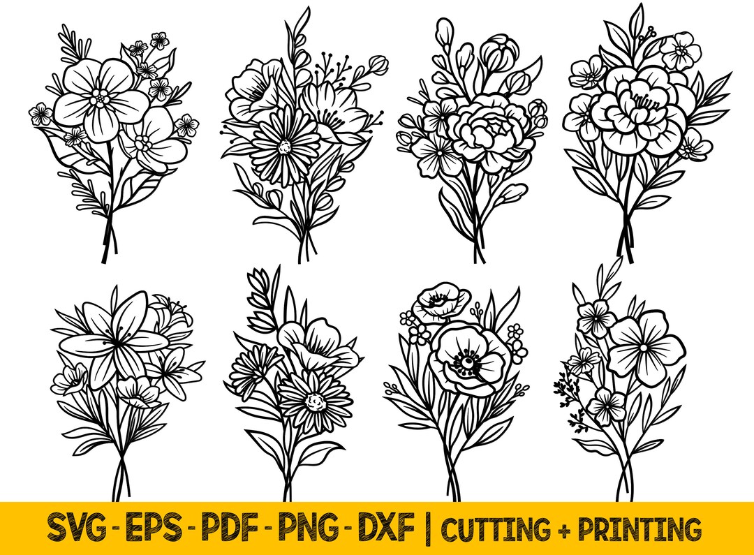 Flower Bouquet Svg Files for Cricut, Flowers Svg Bundle, Laser Cut ...
