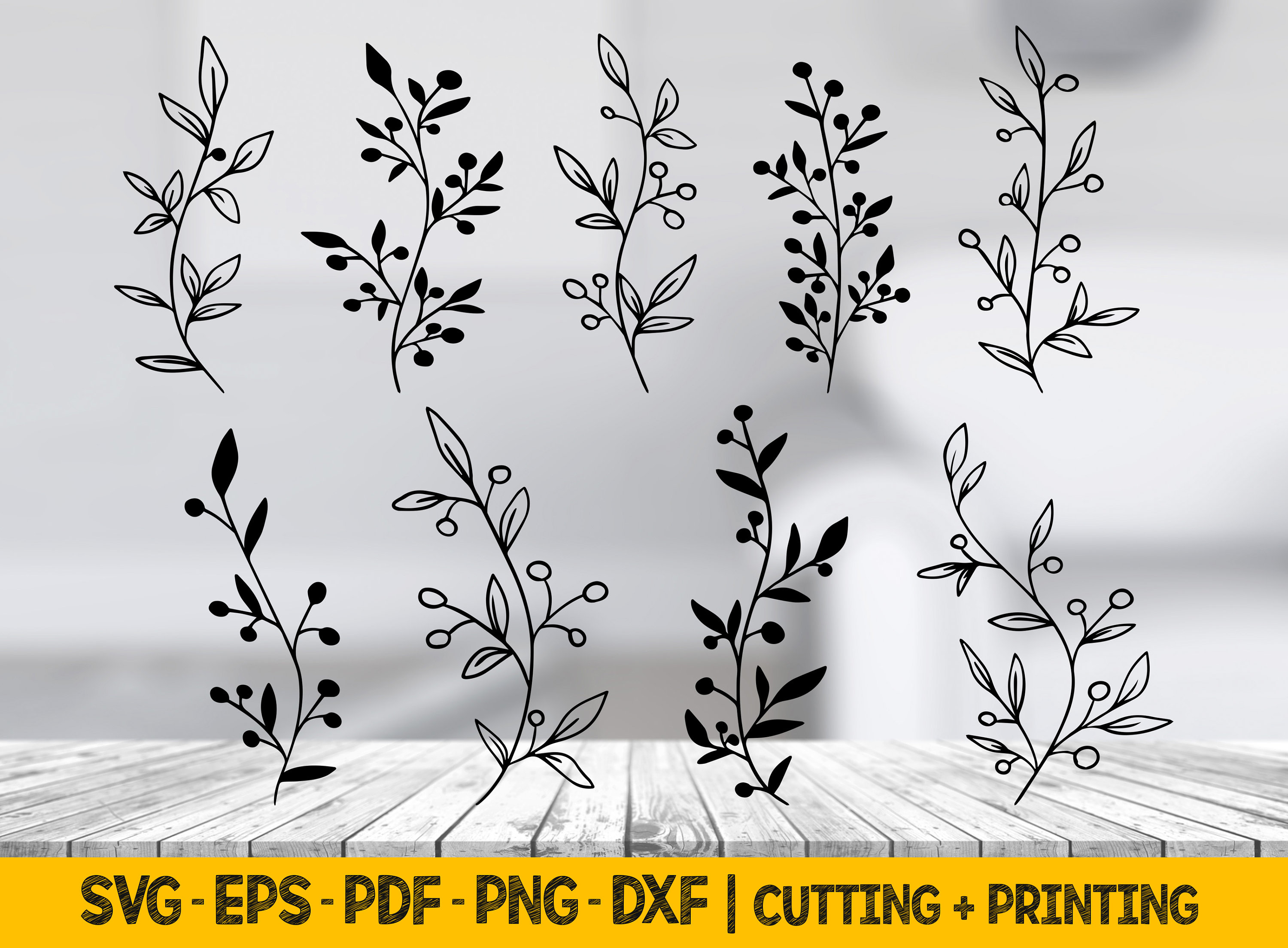 Botanical Leaf Branch SVG Bundle: Floral Border Cut Files (digital ...