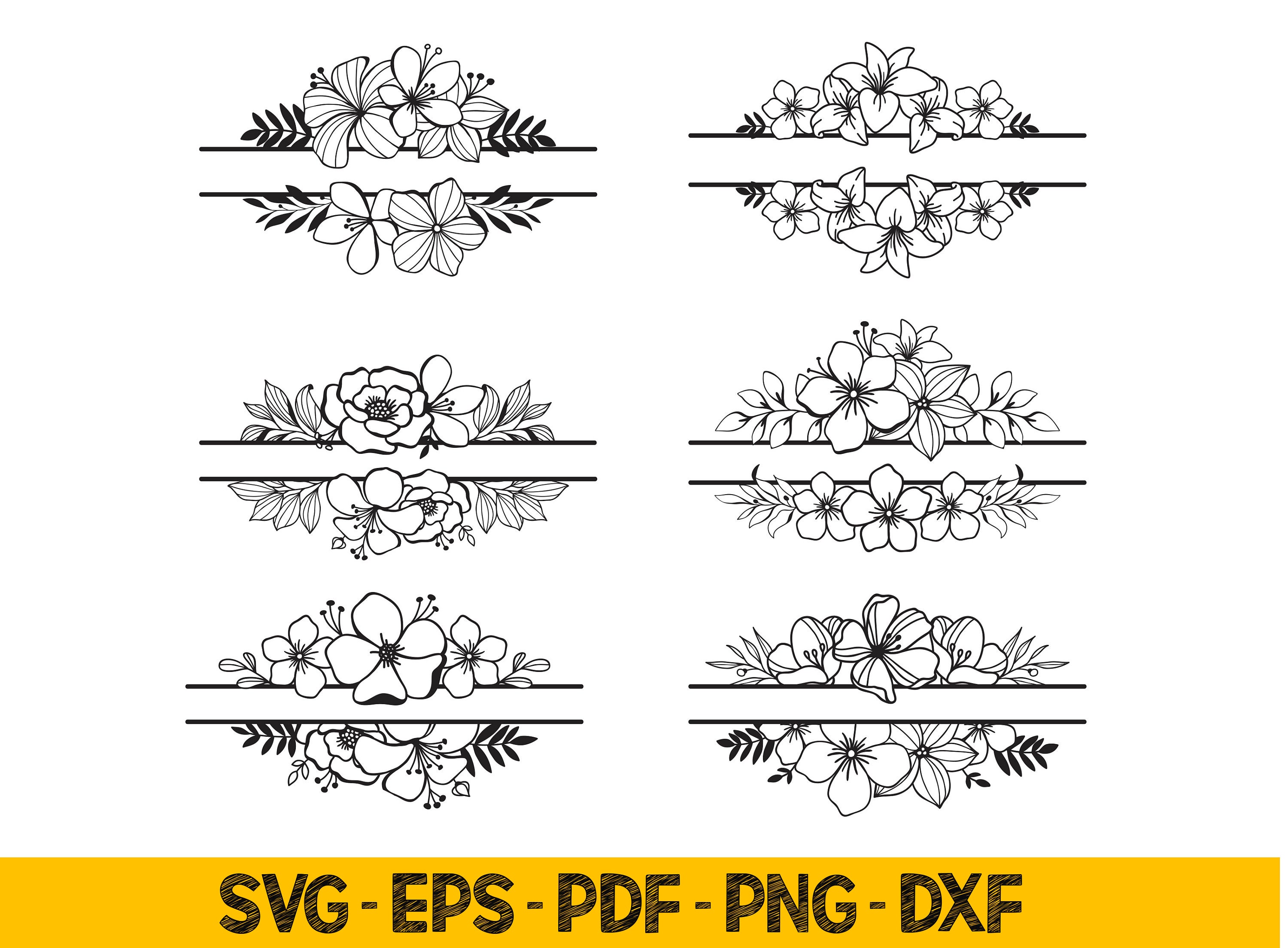 Flower Border Svg Cut Files, Split Floral Border Svg Files for Cricut ...