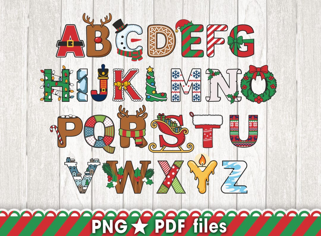 Christmas Alphabet Png Clipart Bundle, Sublimation Letters Set, Holiday ...