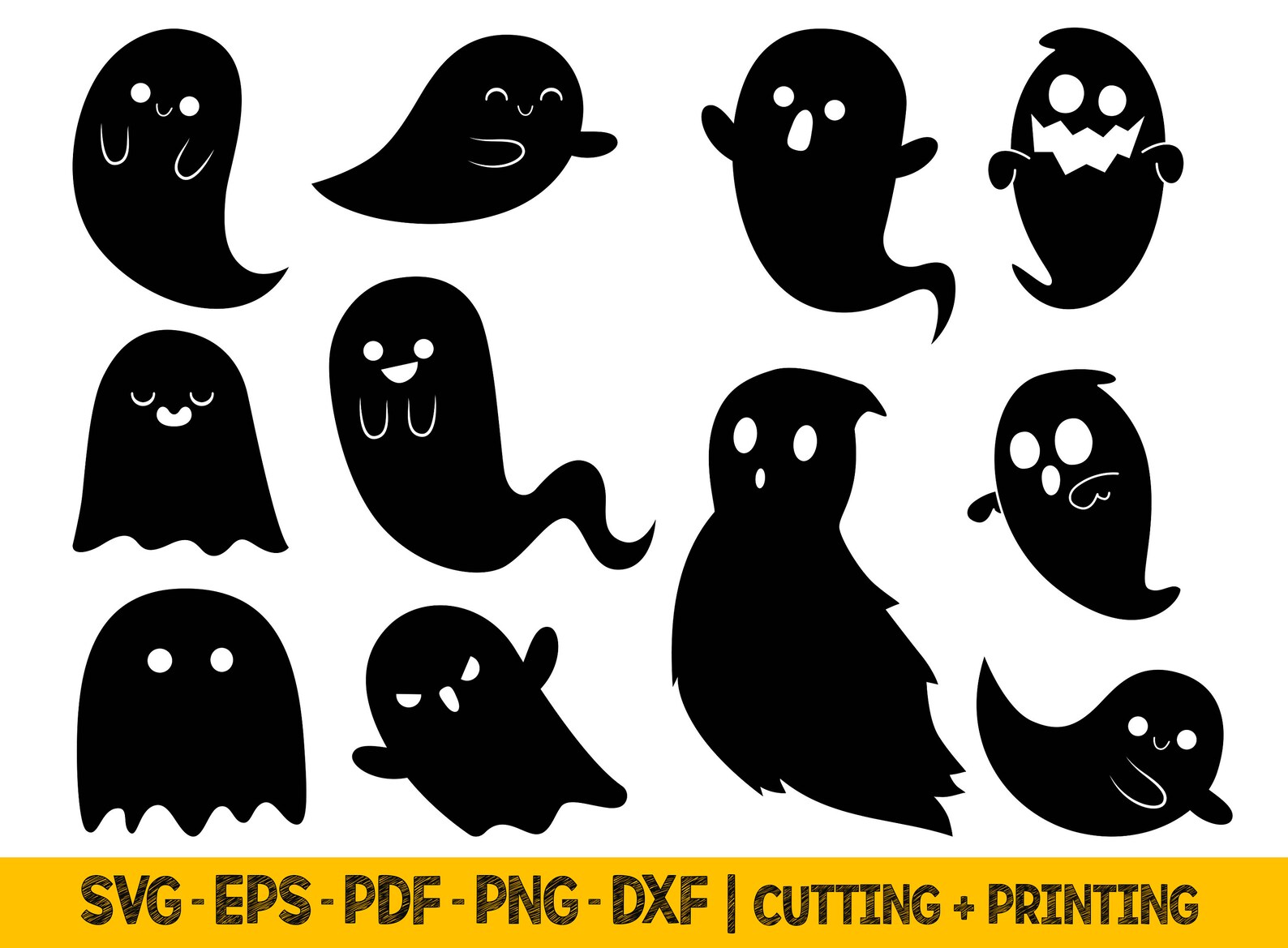 Cute Ghost Svg Bundle, Ghost Clipart Svg Files, Funny Halloween Svg for ...