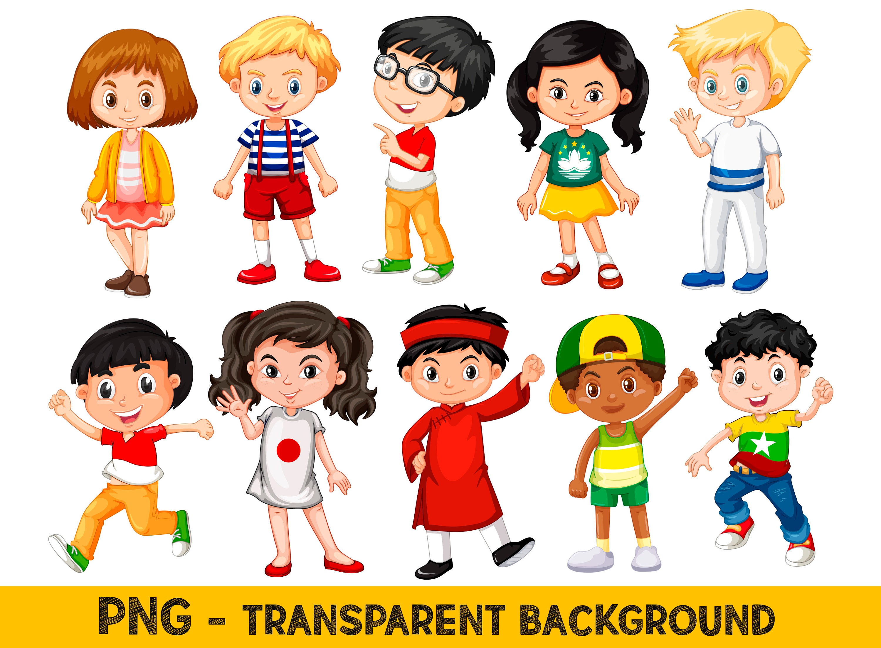 Kids Clipart Png Designs, Children Clipart Png Files, Multicultural ...