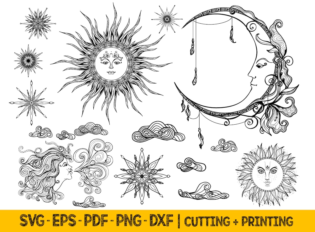 Arquivos Svg de Sol e Lua, Arquivos Svg de Lua Crescente para Cricut ...