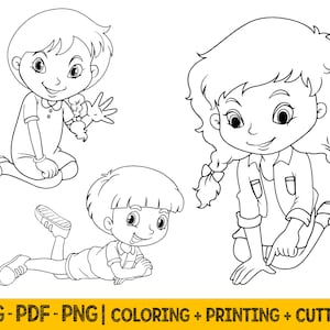 Coloring Kids Clipart Png, Hand Drawn Coloring Page, Kids Svg Outline ...