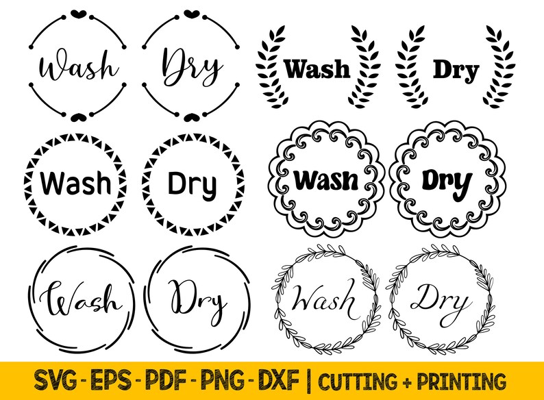 Laundry Room Decor Svg Files for Cricut, Wash and Dry Decals in Circle ...