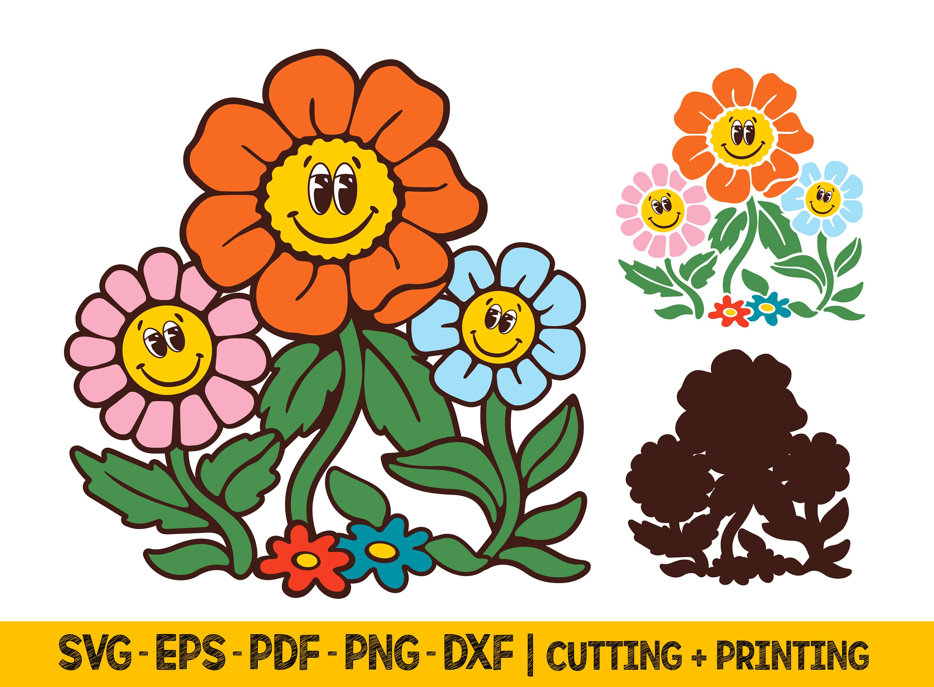 Retro Daisy Smiley Face Svg Files for Cricut, Retro Flower Svg ...