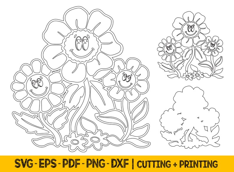 Retro Daisy Smiley Face Svg Files for Cricut, Retro Flower Svg ...