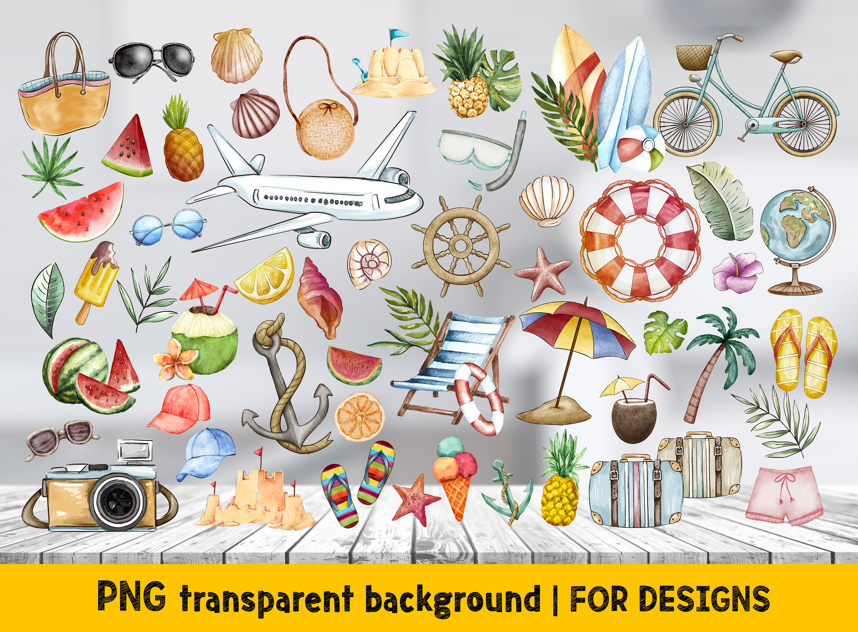 Watercolor Summer Clipart Bundle: Beach Designs (270 PNG & PDF) - Etsy