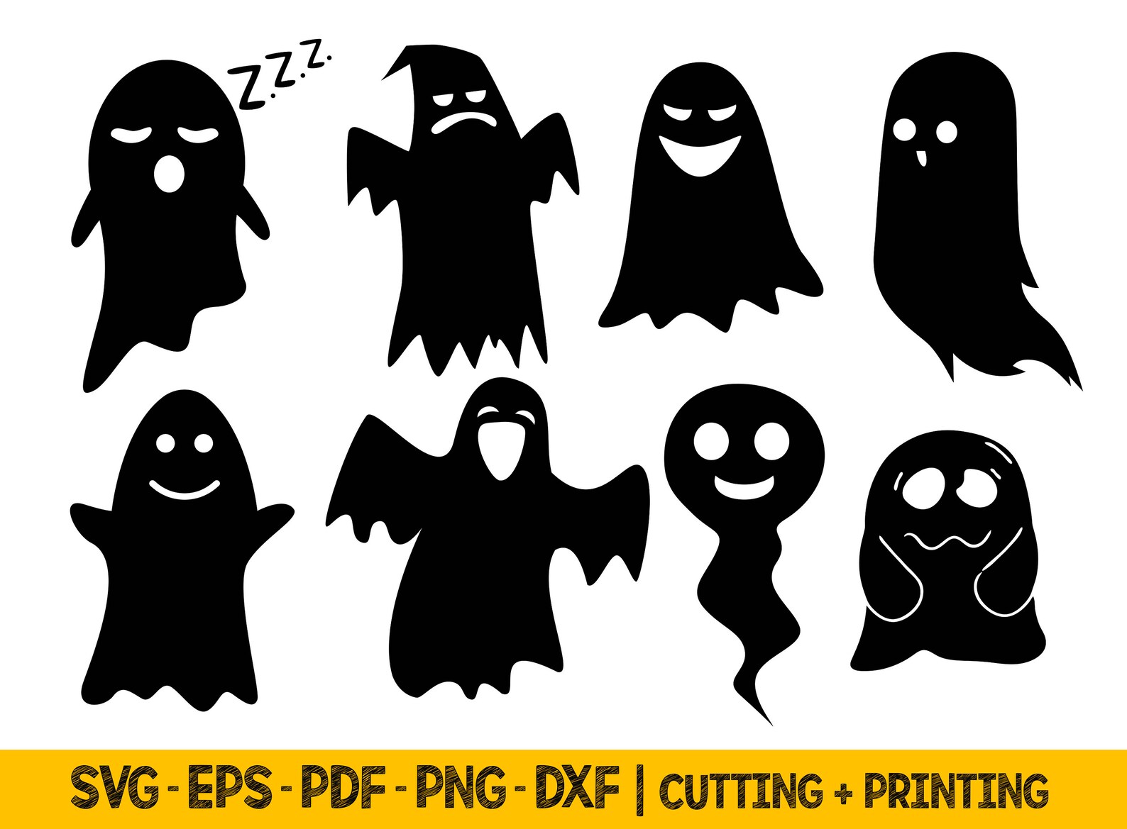 Cute Ghost Svg Bundle, Ghost Clipart Svg Files, Funny Halloween Svg for ...